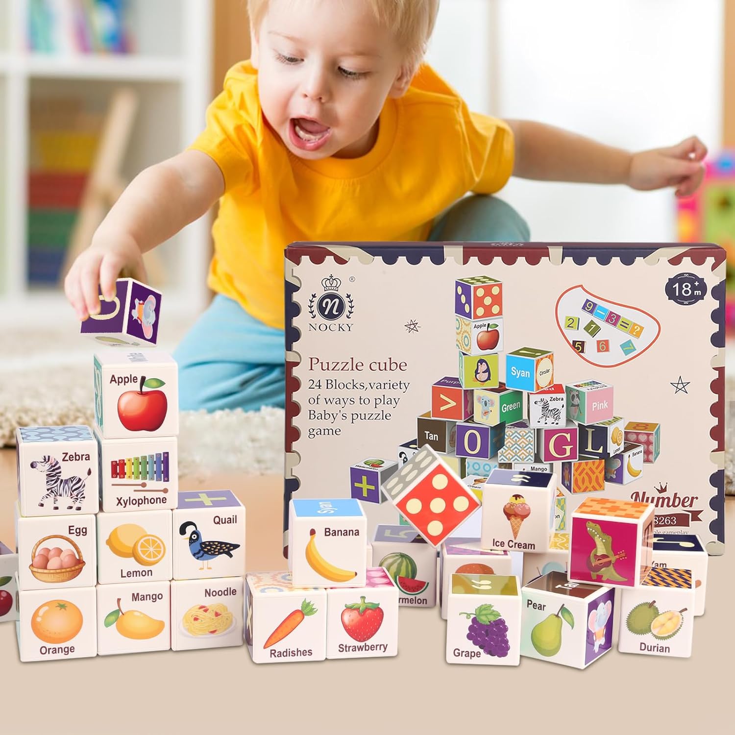 Amazon.com: ABC Building Blocks for Toddlers 24pcs Alphabet Cube ...