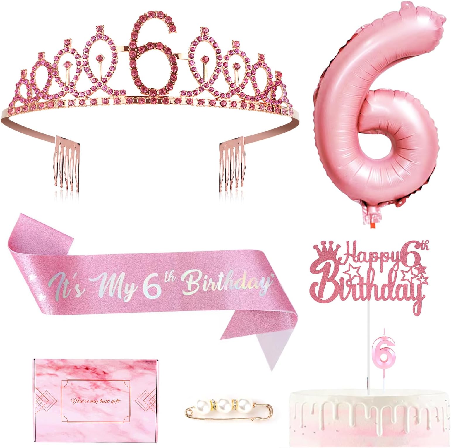 Amazon.com: 6th Birthday Decorations for Girl Including Sash, Crown ...