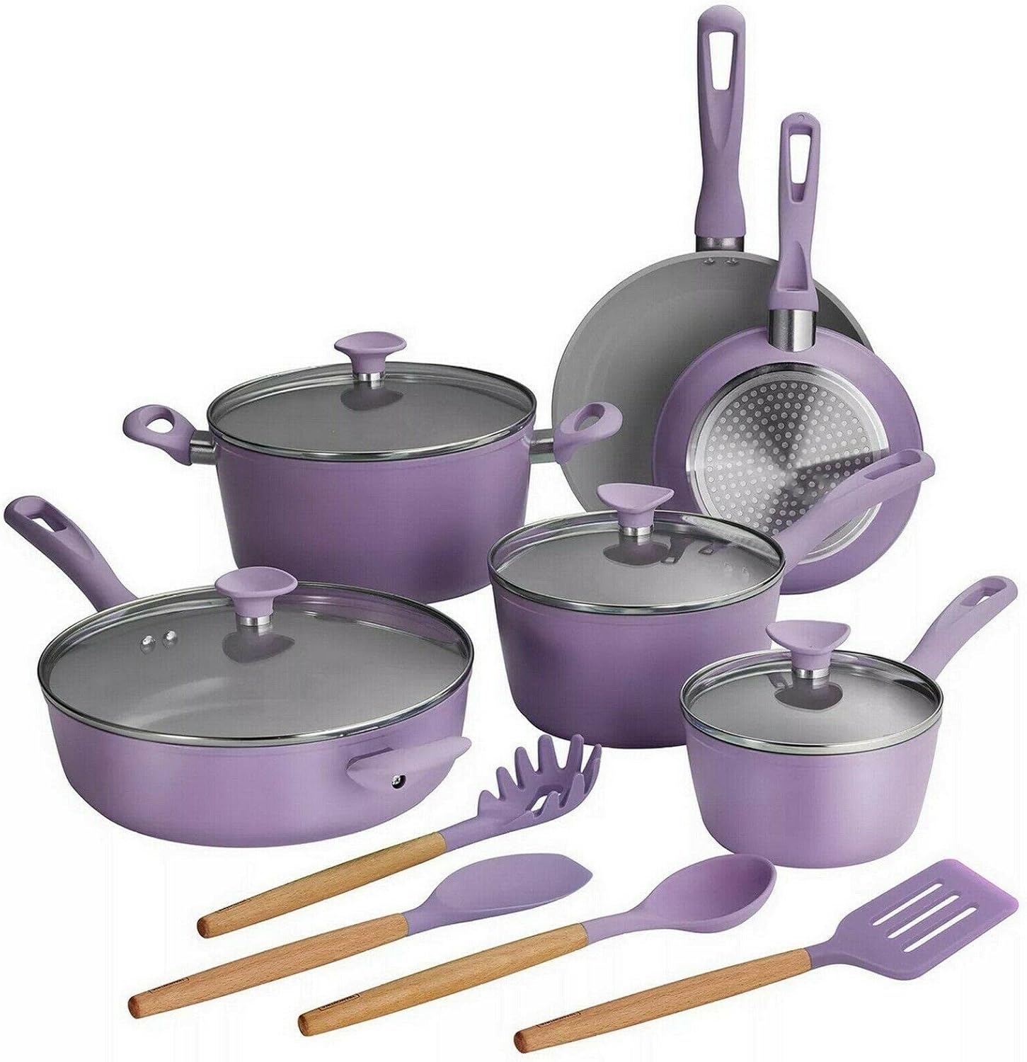 Amazon.com: KJNS 14 Piece Ceramic Cookware Set Slirr Kitchen cookware ...