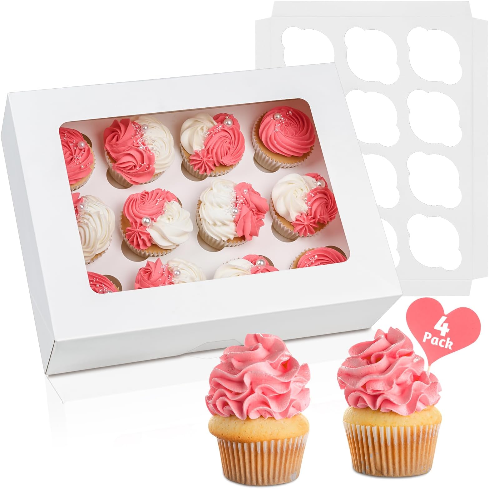 Amazon.com: MUMULULU 4 PCS White Paper Cupcake Boxes with 12 Cavity ...