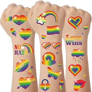 154 Pcs Glitter Pride Rainbow Temporary Tattoos - Glitter Tattoo ...