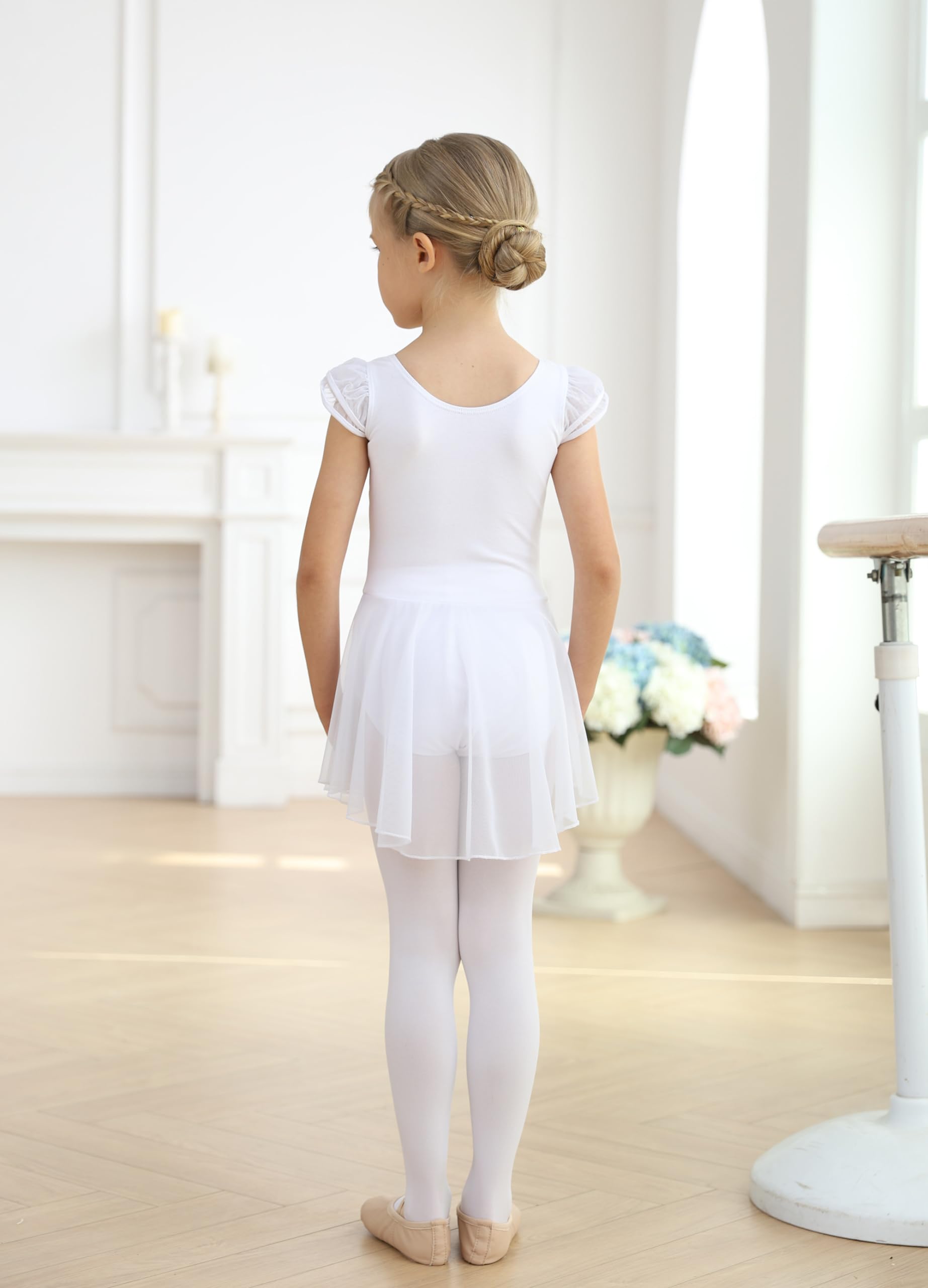 Snapklik.com : MdnMd Girls Flutter Sleeve White Dance Ballet Leotard Dress