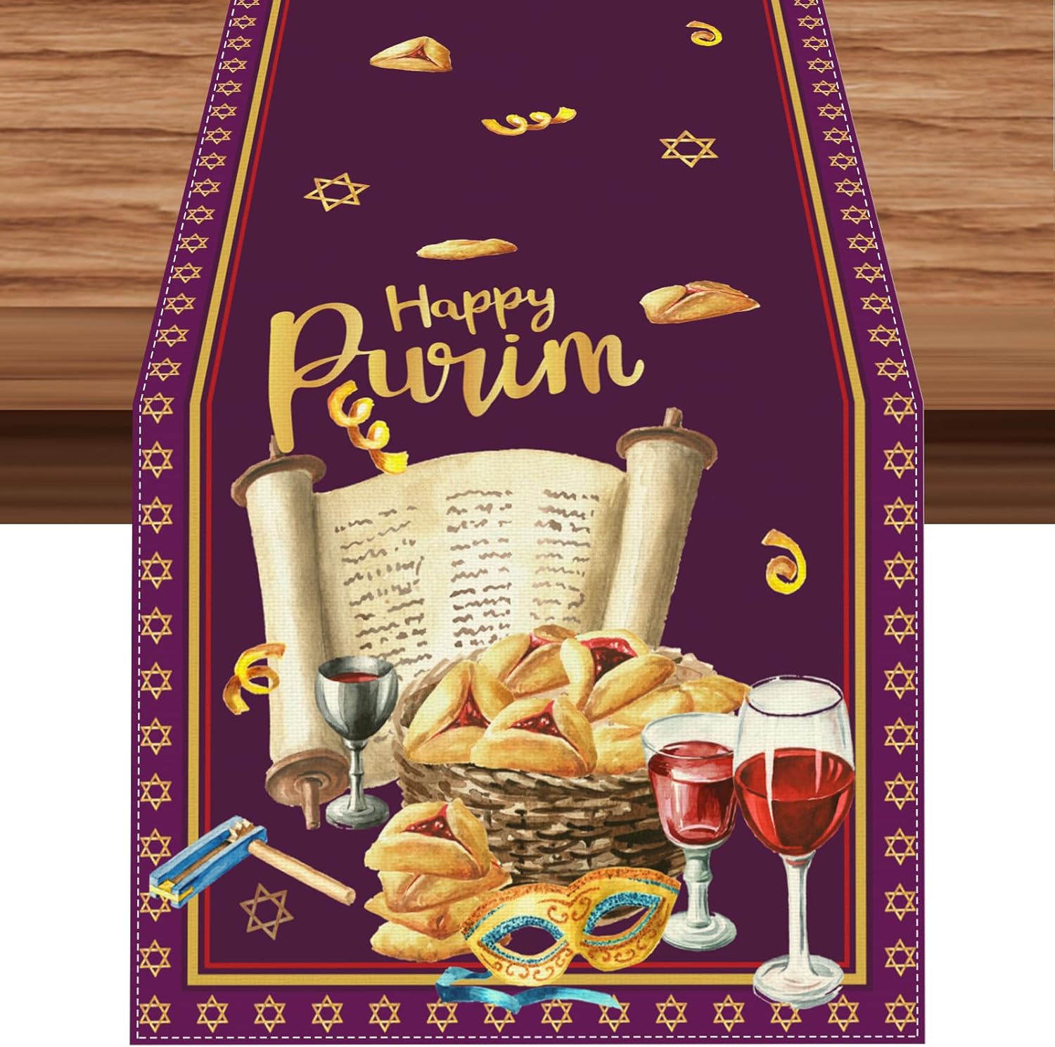 Amazon.com: Linen Purple Happy Purim Table Runner Purim Tablecloth ...
