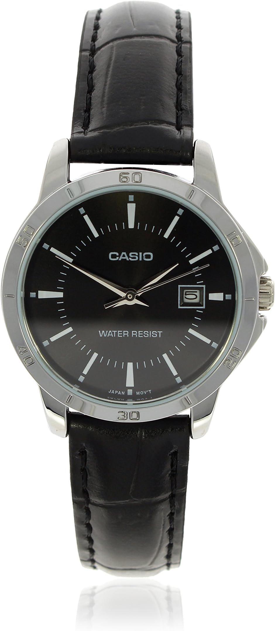 Casio LTP-V002L-1B3 Women's Black Leather Band Black Date Dial 3-Hand ...