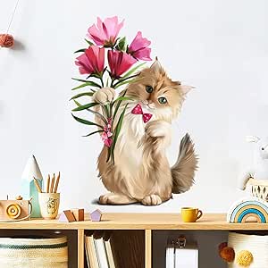 Amazon.com: WOYINIS Watercolor Cute Cat Wall Sticker Removable Kitty ...