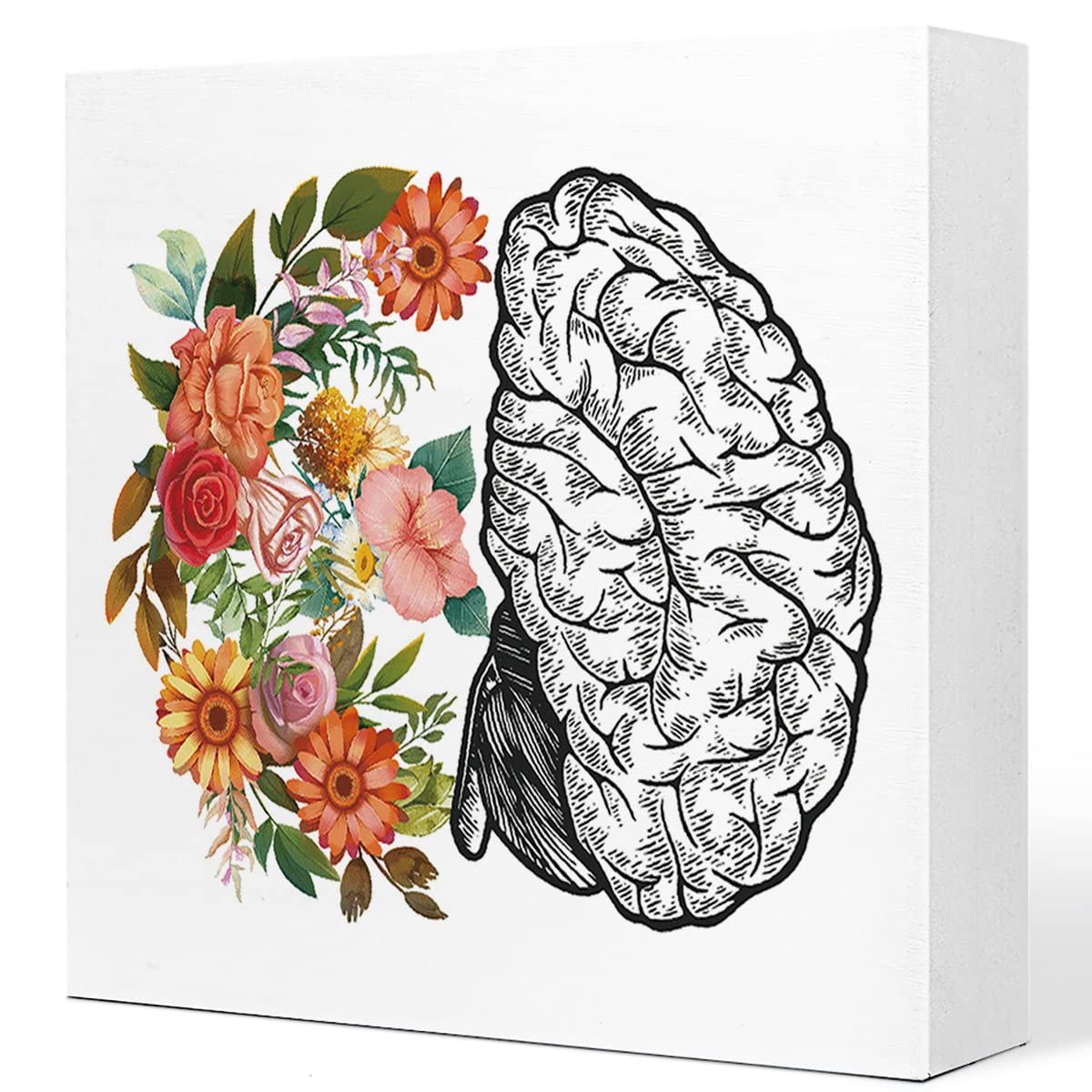 Amazon.com: Flower Anatomy Brain Art Wooden Sign Desk Decor,Black ...