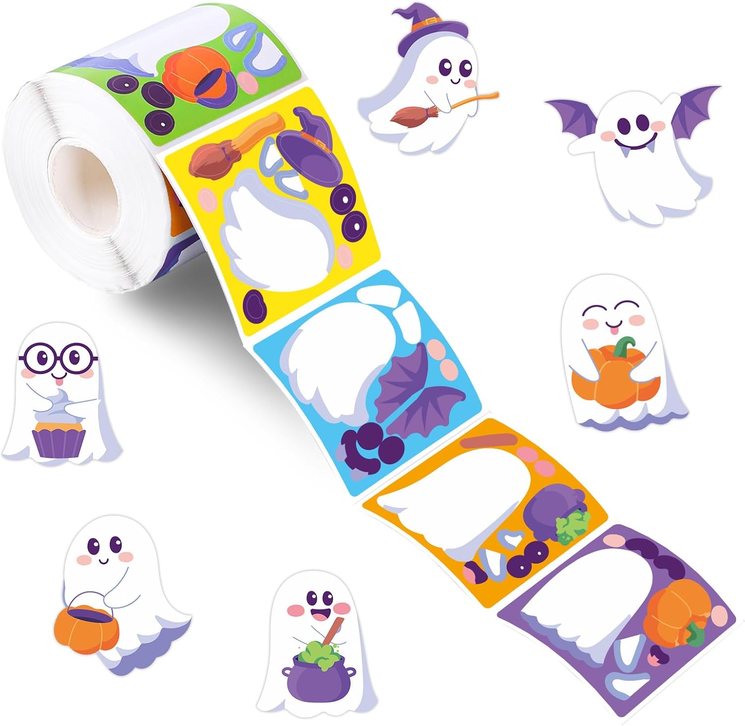 Amazon.com: Whaline 300Pcs Halloween Ghost Stickers Scene Roll Make a ...