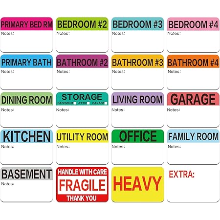 Amazon.com : 1200 Pcs 25 Designs Pre-Printed Color-Coded Home Moving ...