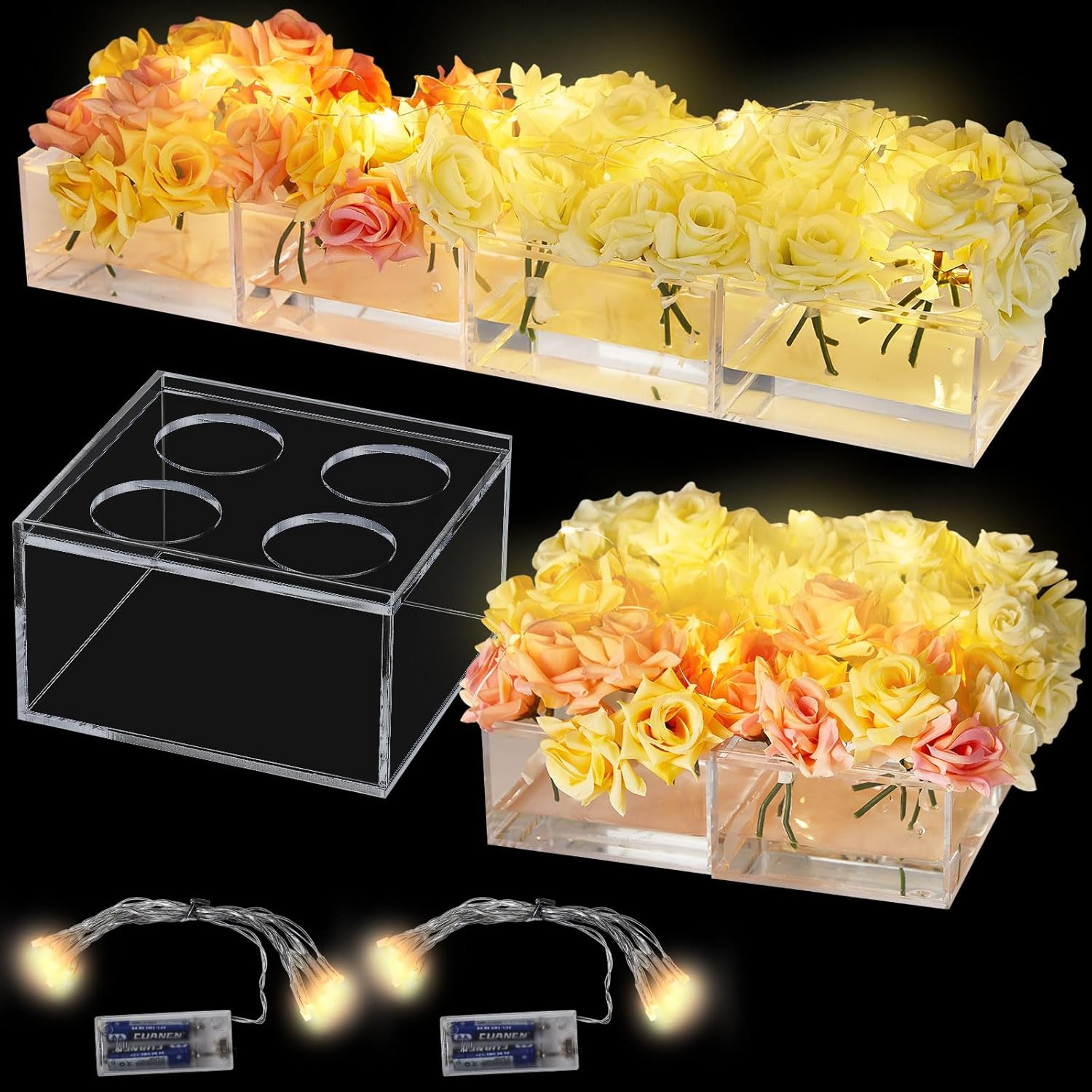 Amazon.com: Sliner 4 Pcs Clear Acrylic Flower Vase Rectangular Floral ...