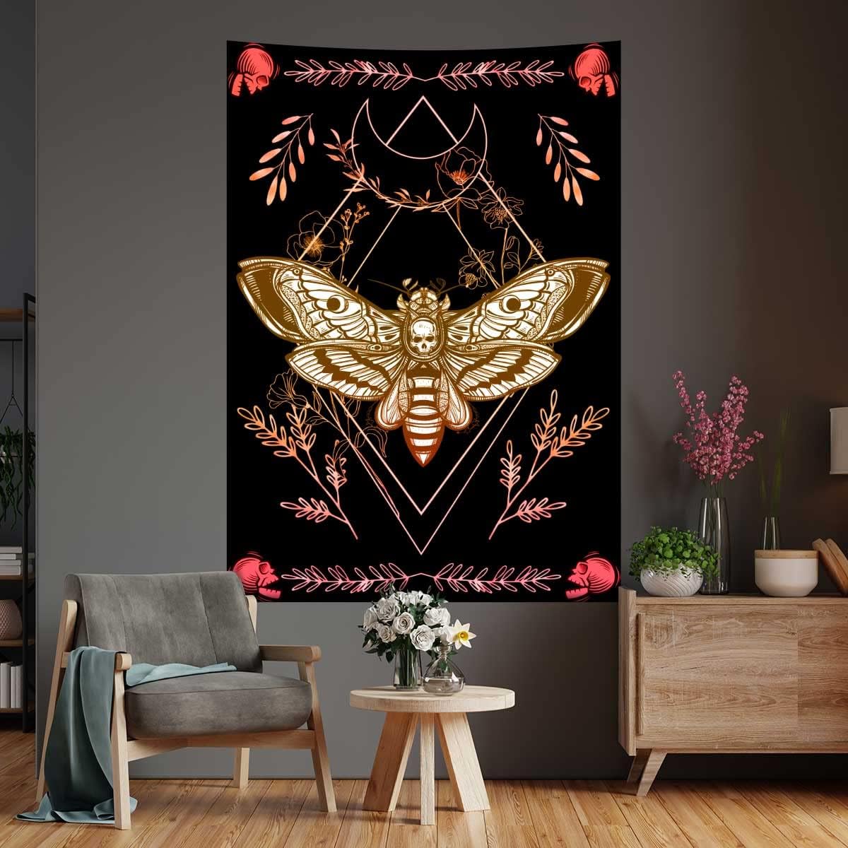 Amazon.com: Color Duty Tarot Tapestry Moth Tapestry 40x60in Funny Skull ...