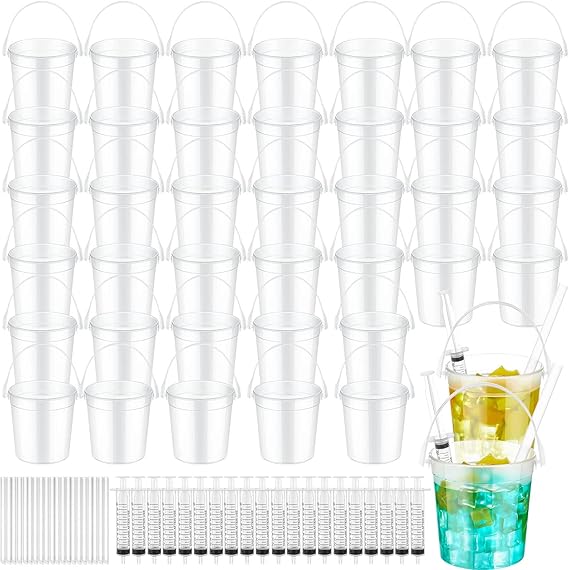 Amazon.com: Willinglong 40 Set 32oz Clear Plastic Rum Buckets for Drink ...