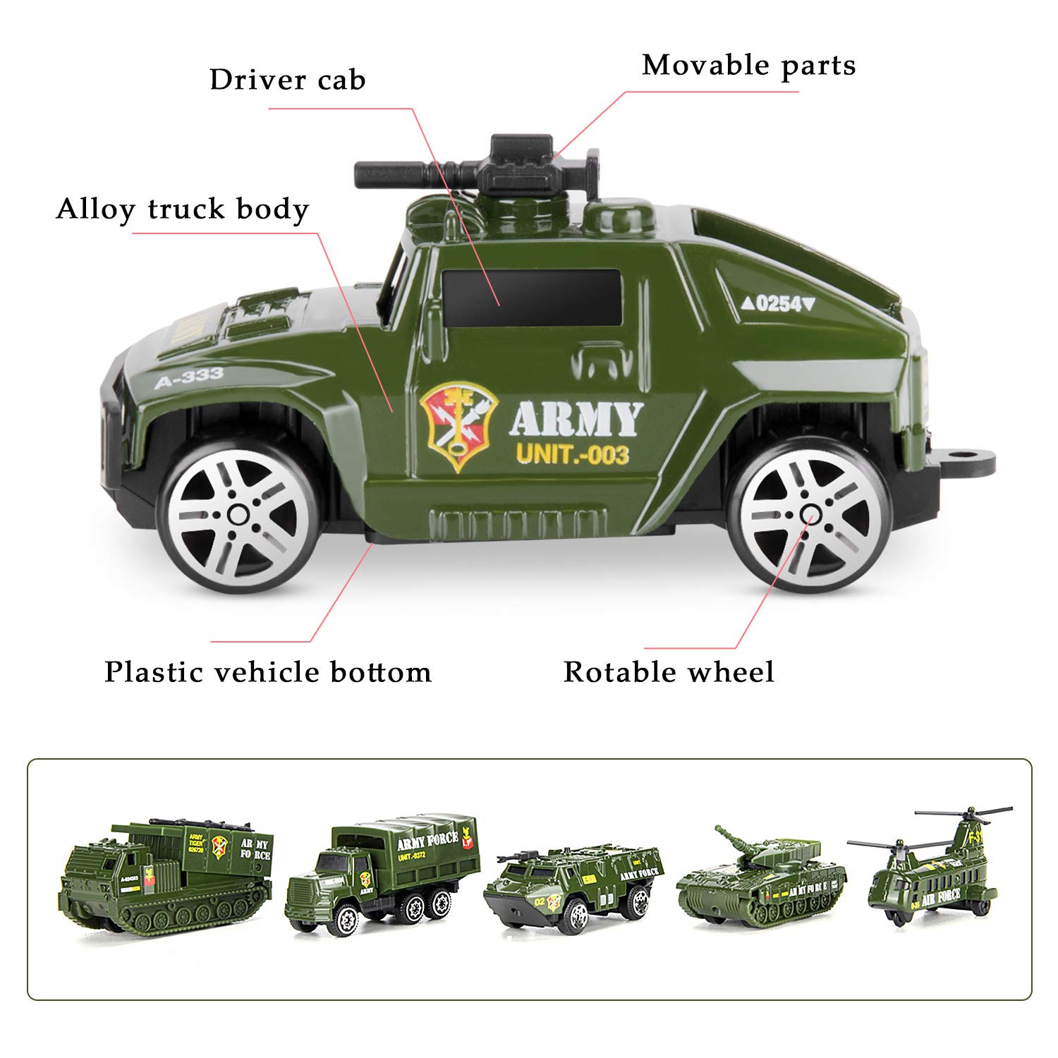 Buy XDDIAS Die-cast Metal Playset Military Vehicles, 6Pcs Army Car Toy ...