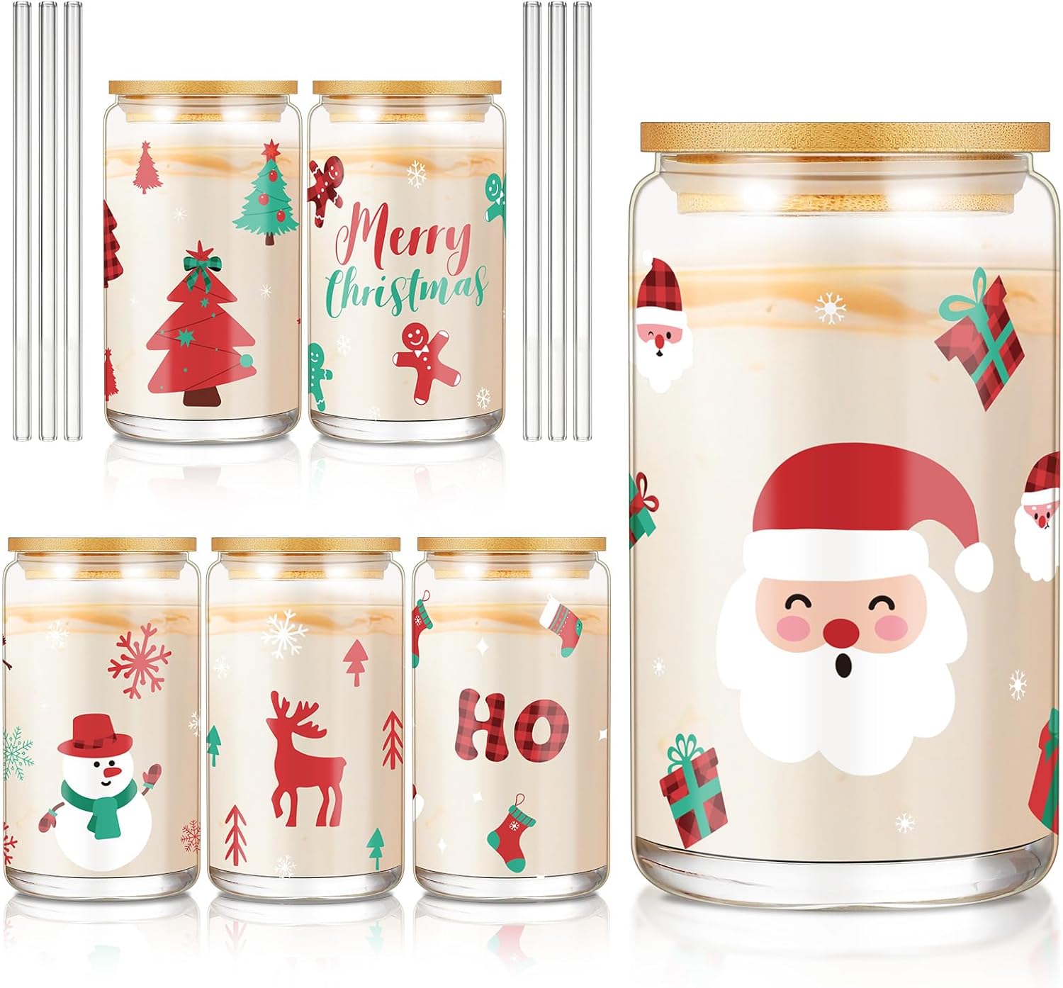Amazon.com | Dandat 6 Pcs Christmas Glass Cups Bulk 16 OZ Elk Ice ...
