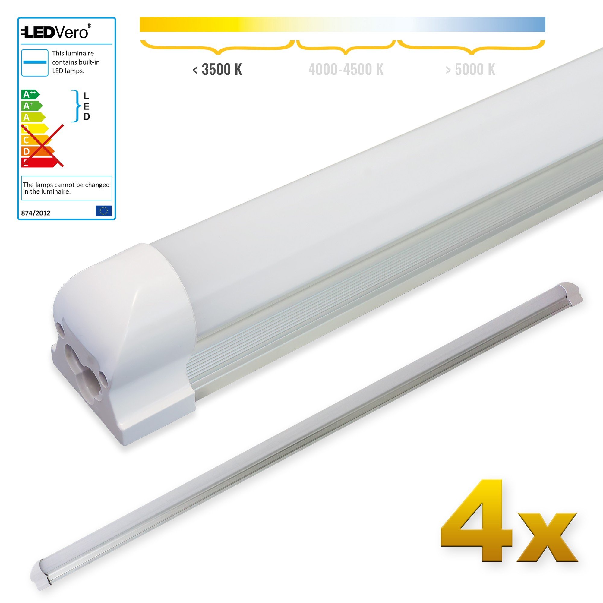 Buy LEDVero 4X SMD LED Tube with Fixture Fluorescent Tube in Warm White ...