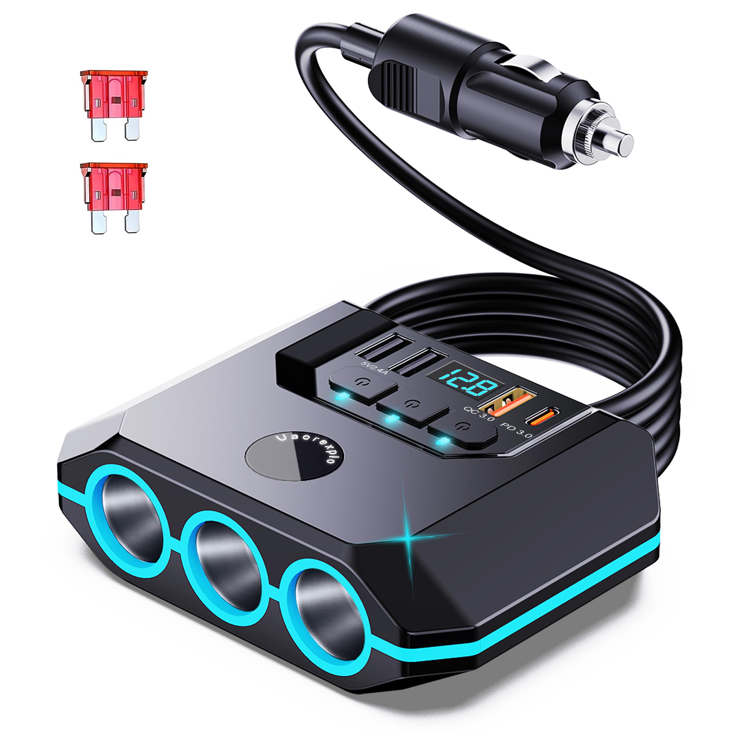 Amazon.com: Uaorexplo Car Cigarette Lighter Adapter Splitter, 120W, 3 ...
