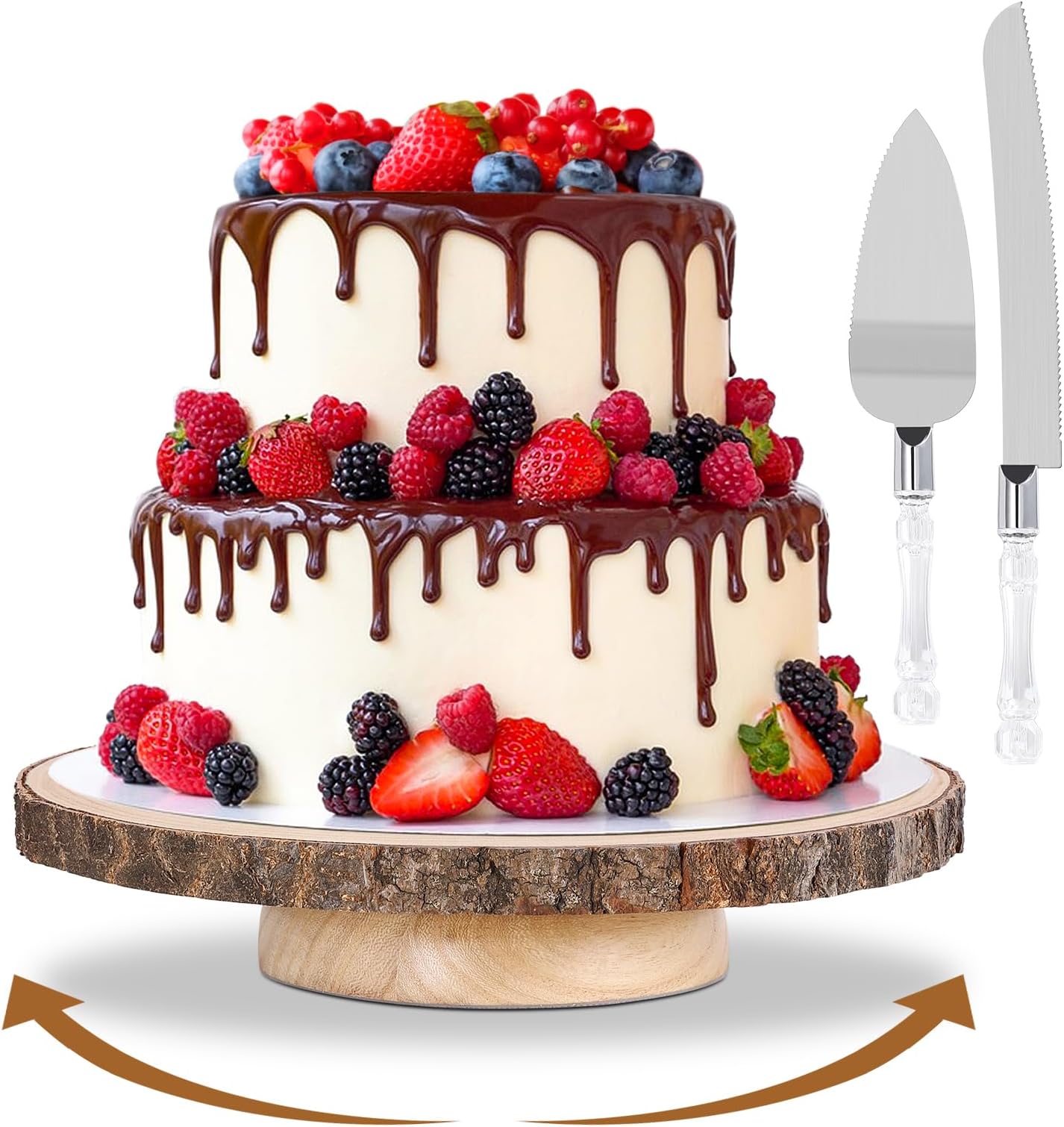 Amazon.com: Cake Stand Rotating 12Inch Wood Cake Stand with Knife and ...