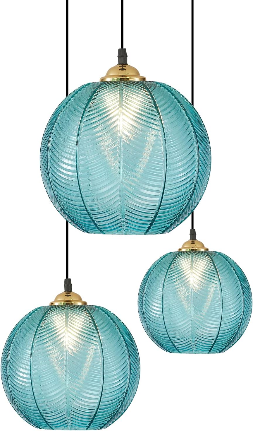 KCO Lighting Modern 3-Light Blue Striped Glass Pendant Light Fixture ...