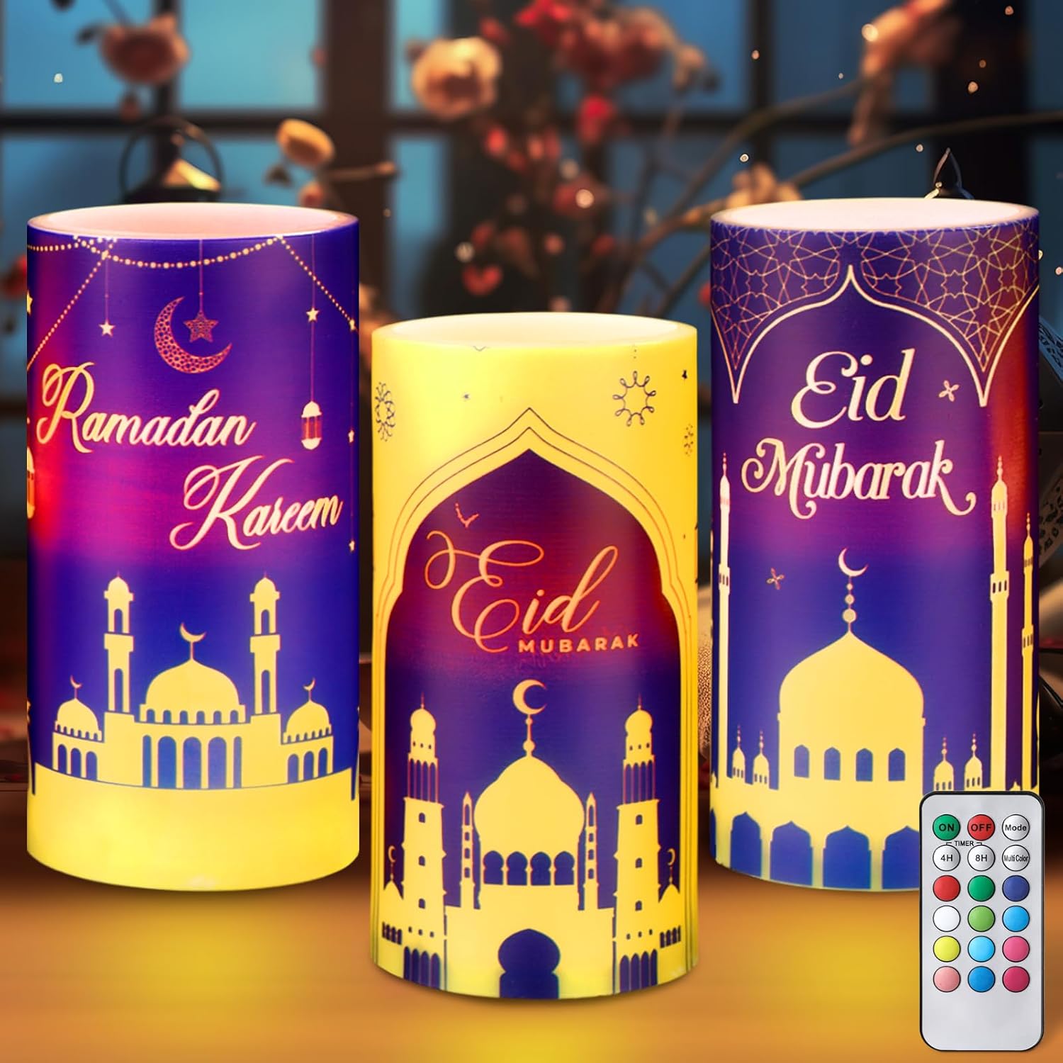 Amazon.com: Threlaco 3 Pieces Eid Mubarak Flameless LED Candles Lights ...