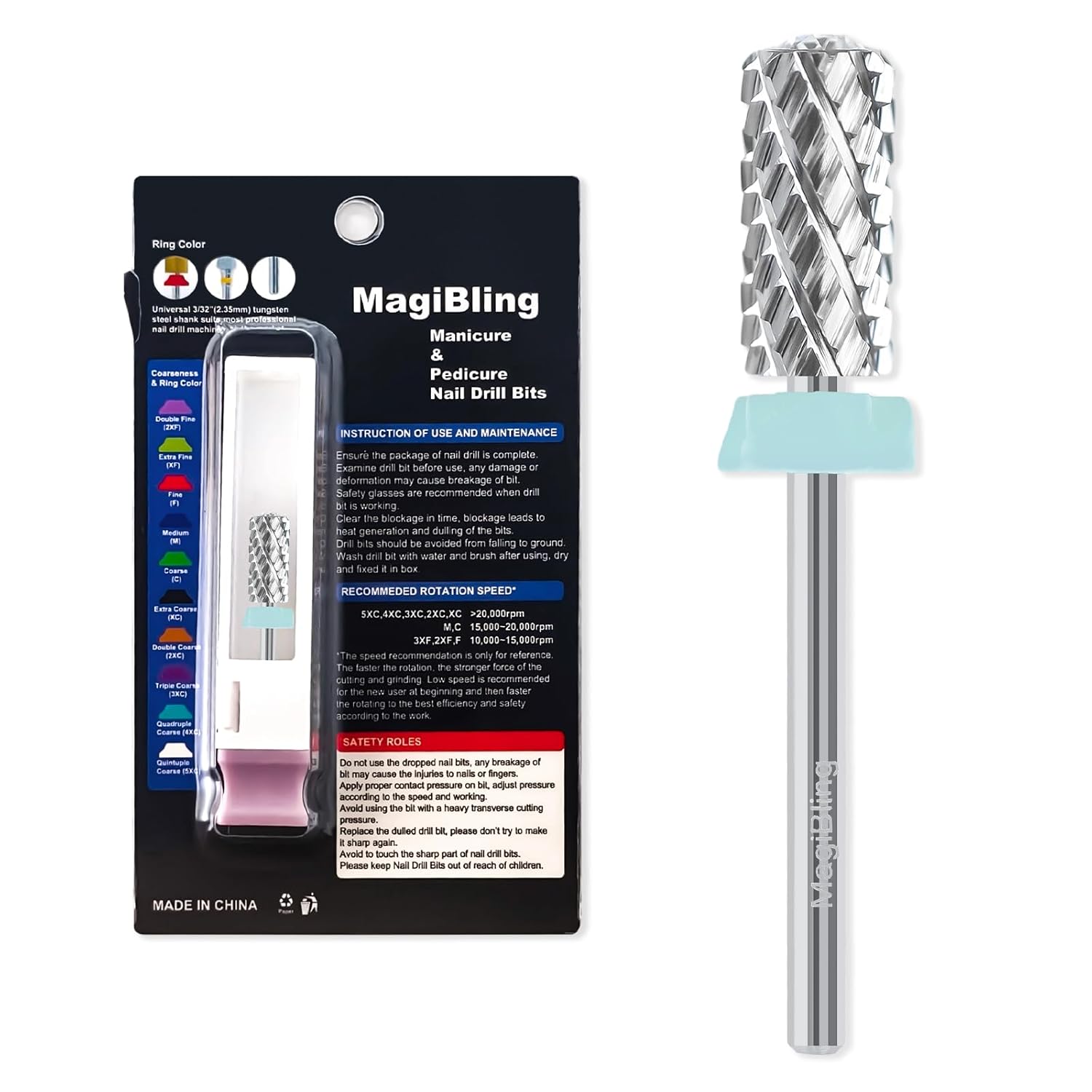 Amazon.com: MagiBling Crystal Top Large Barrel Nail Drill Bits, 3/32 ...