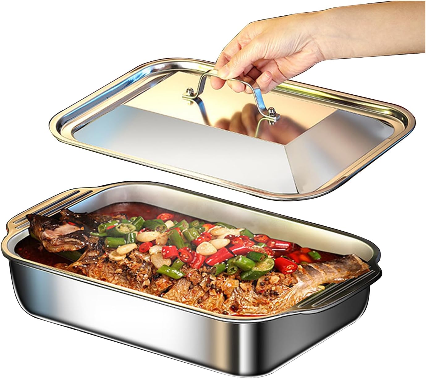 Amazon.com: Rectangular Stainless Steel Roasting Pans/Deep Roaster Pan ...