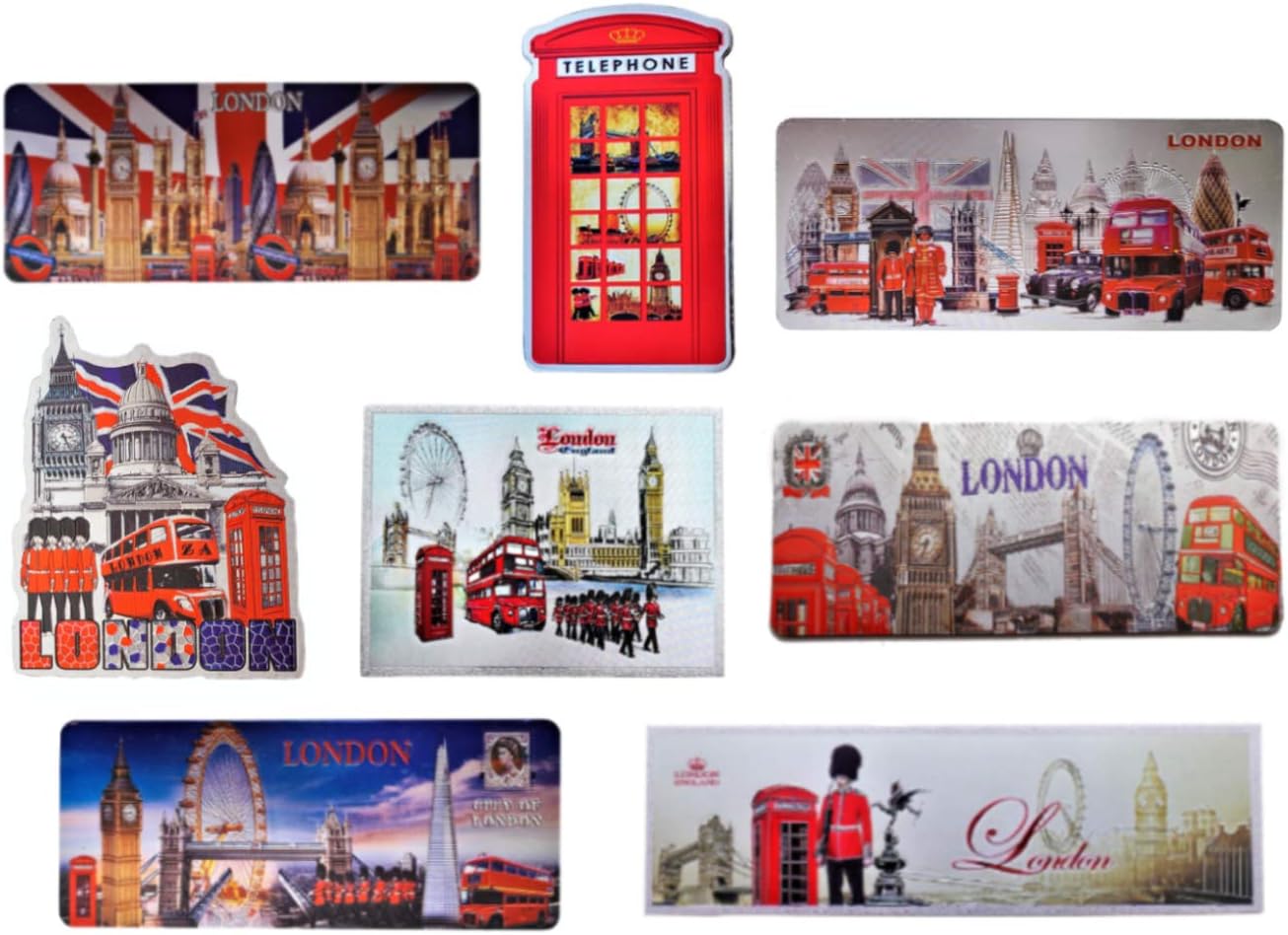 Set of 8 UK London England Famous Icons Acrylic Foil Fridge Magnets ...