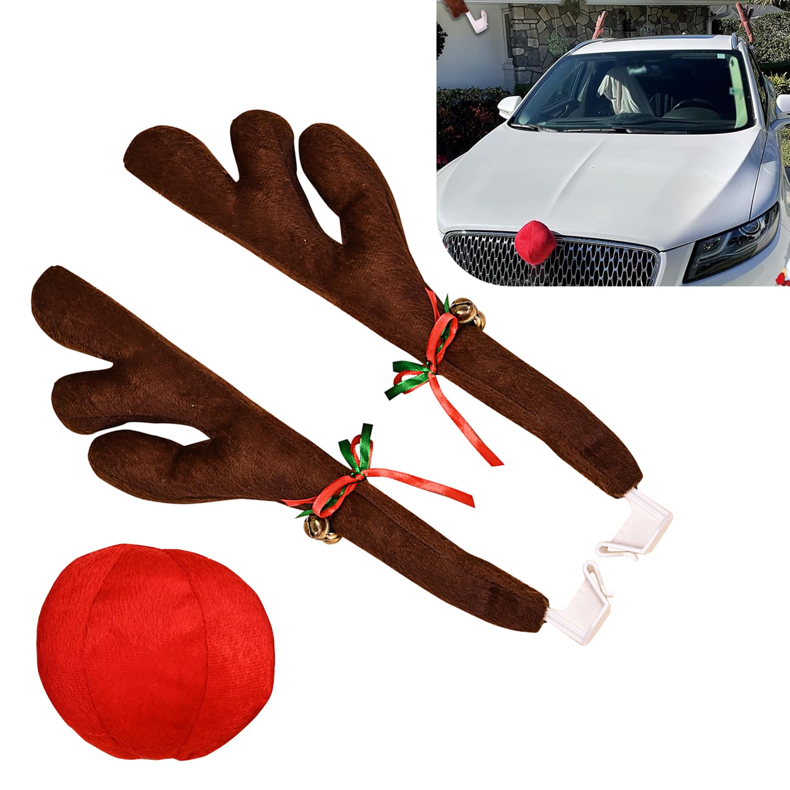 Amazon.com: Nomocale 3-Piece Car Antlers and Nose Decorations ...