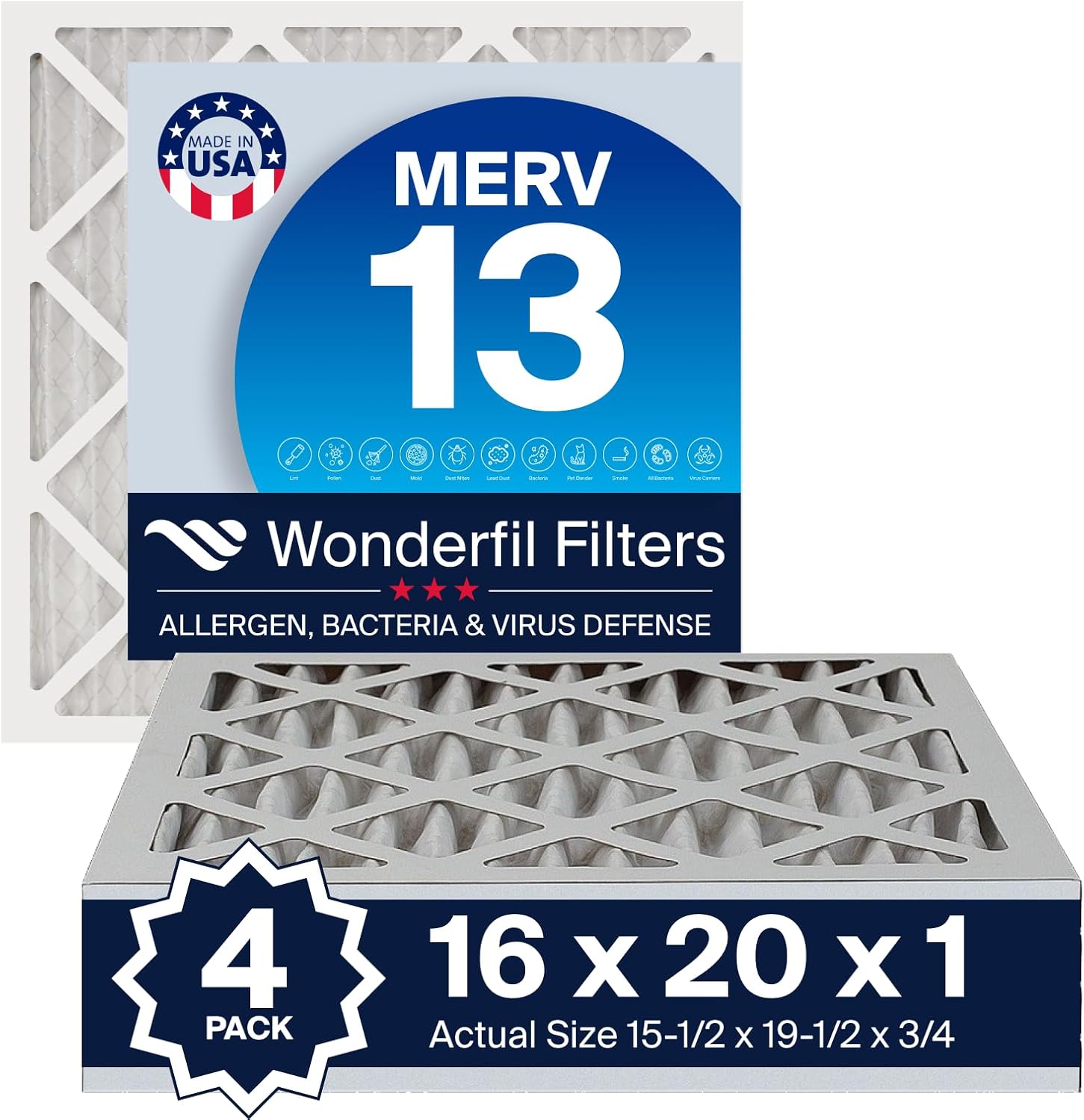 Amazon.com: 16x20x1 MERV 13 Air Filter (4-Pack) | Wonderfil Filters ...