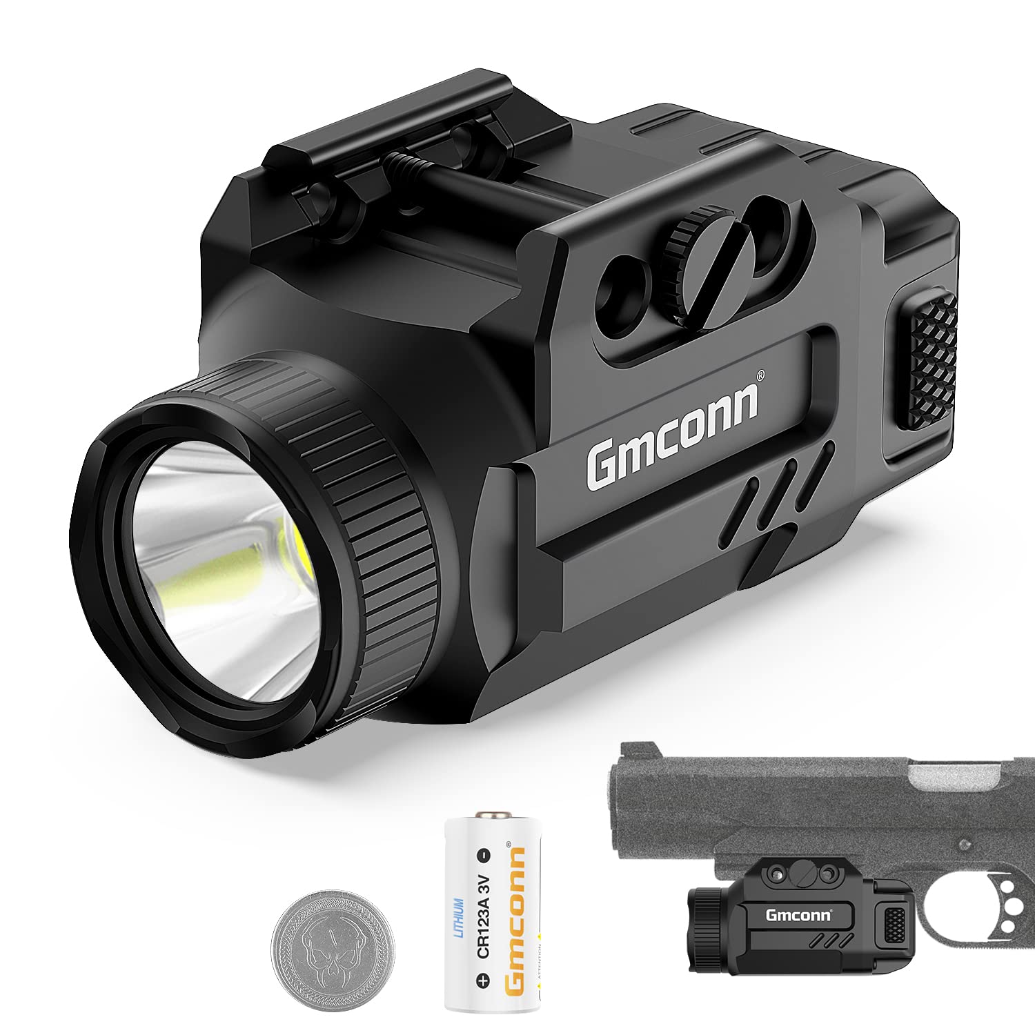 Buy Gmconn Flashlight Pistol Light Rail ed 600 Lumens Small Size Weapon ...