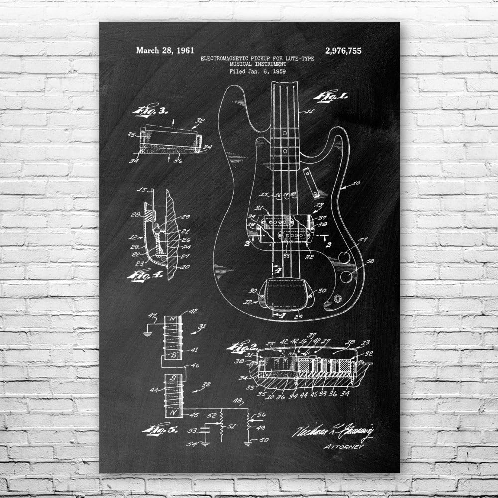 Amazon.com: Bass Guitar Patent Print Poster (24x36) Guitar Wall Art ...