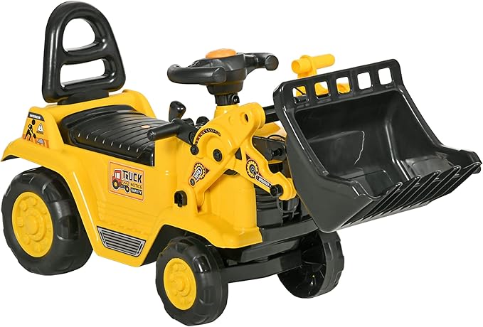HOMCOM Child Backhoe Loader Rider – Trunk, Horn, Steering Wheel, Gear ...