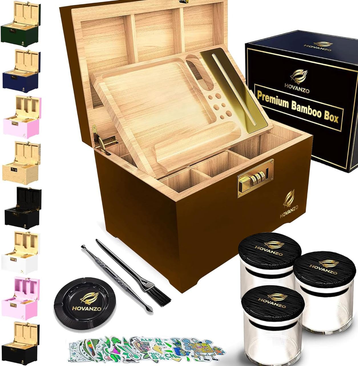 Amazon.com: HOVANZO Premium Large Bamboo Storage Box with Combination ...