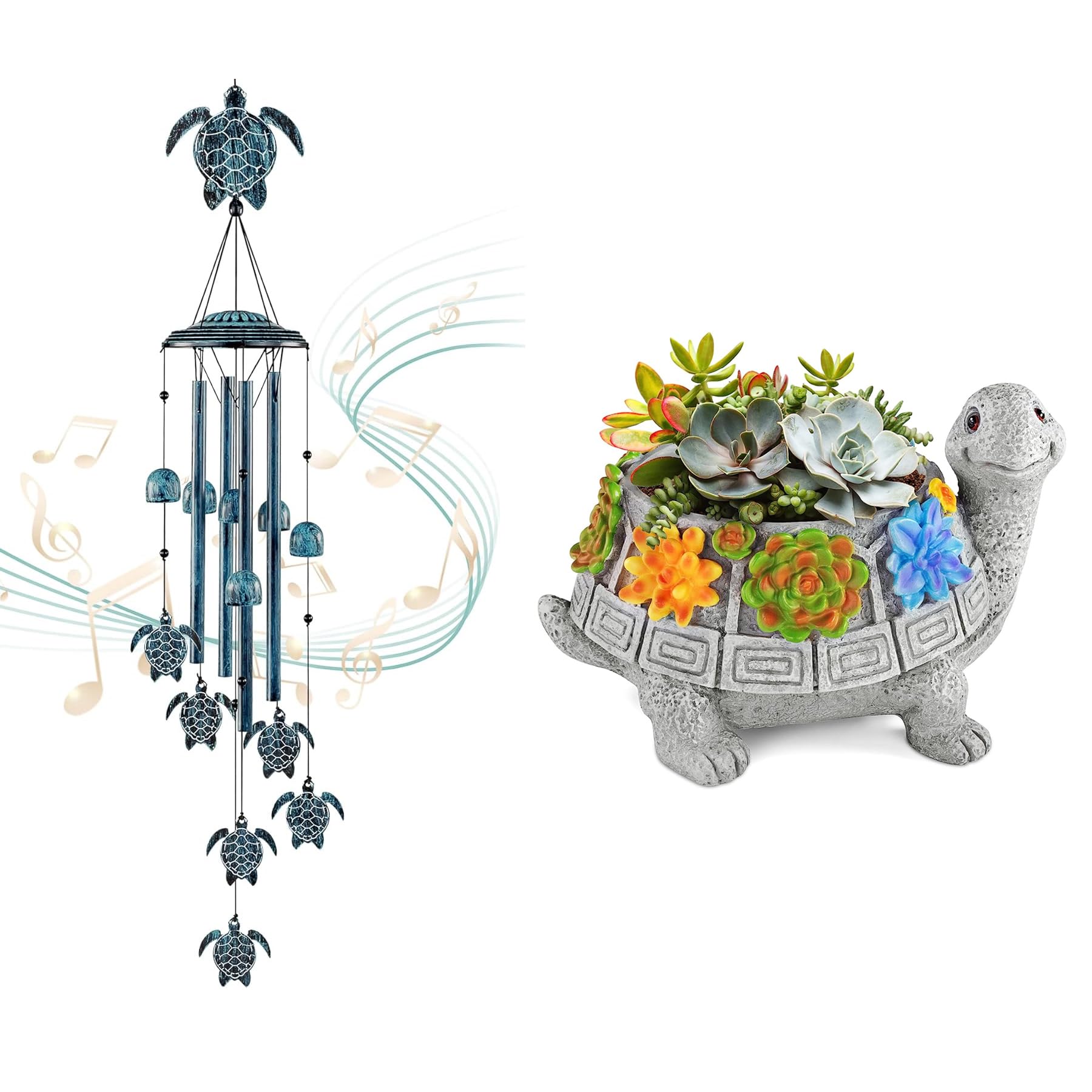Amazon.com: 2 Pcs Turtle Decor, Outdoor Turtle Wind Chime + Turtle ...