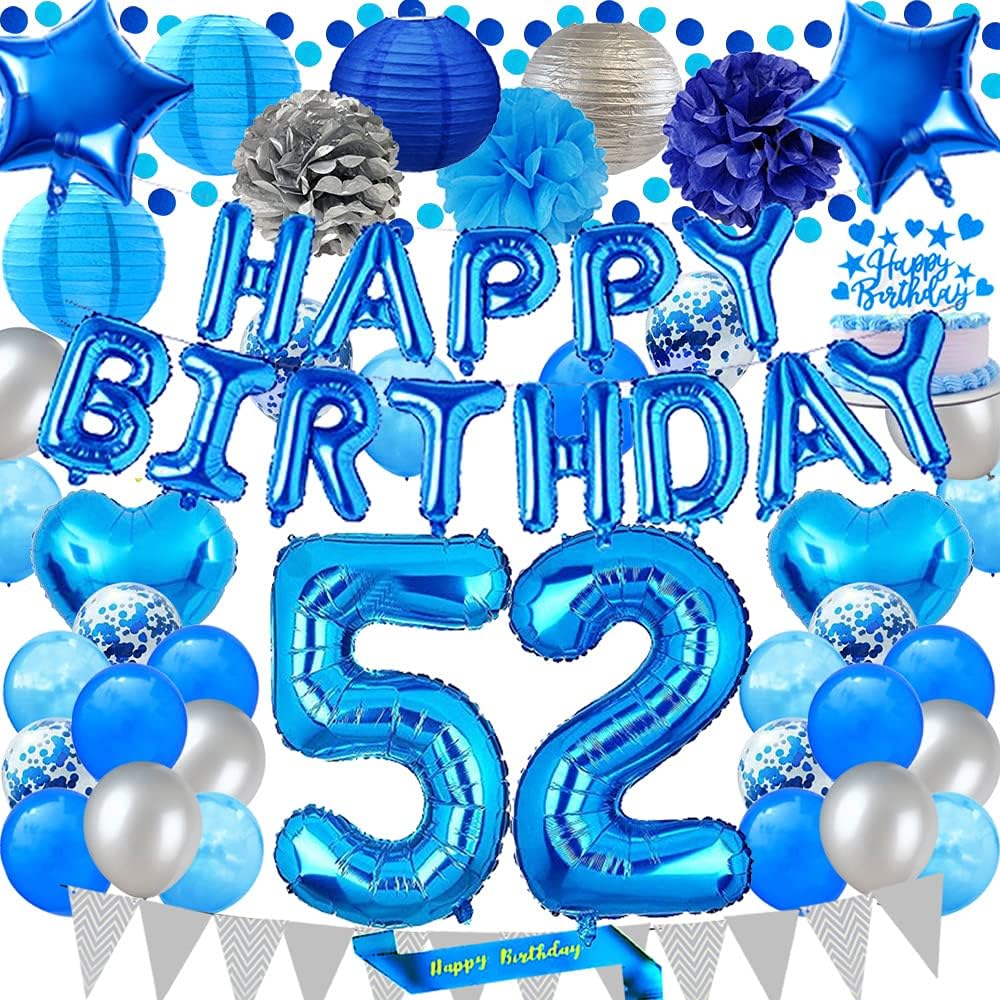Amazon.com: Santonila Blue 52nd Birthday Decorations Happy Birthday ...