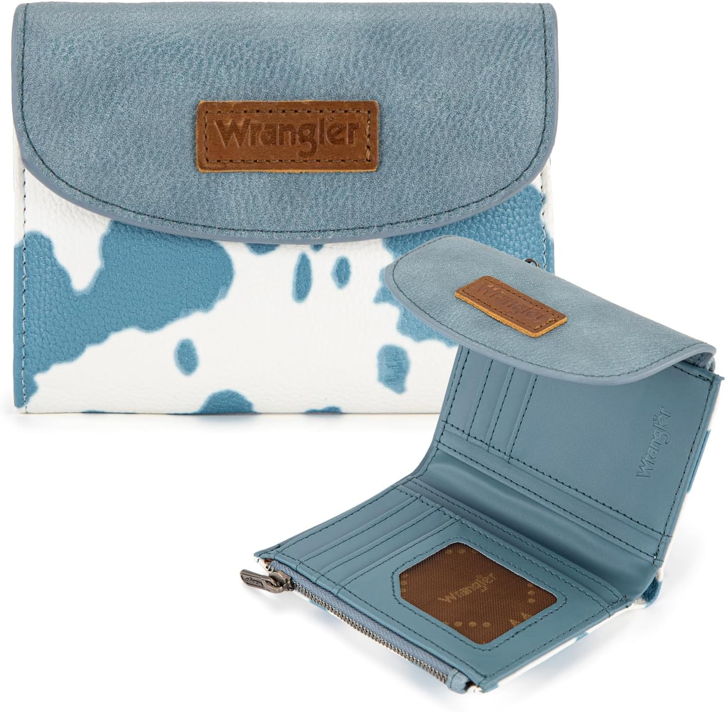 Amazon.com: Montana West X Wrangler Blue Cow Print Wallet Women Trifold ...