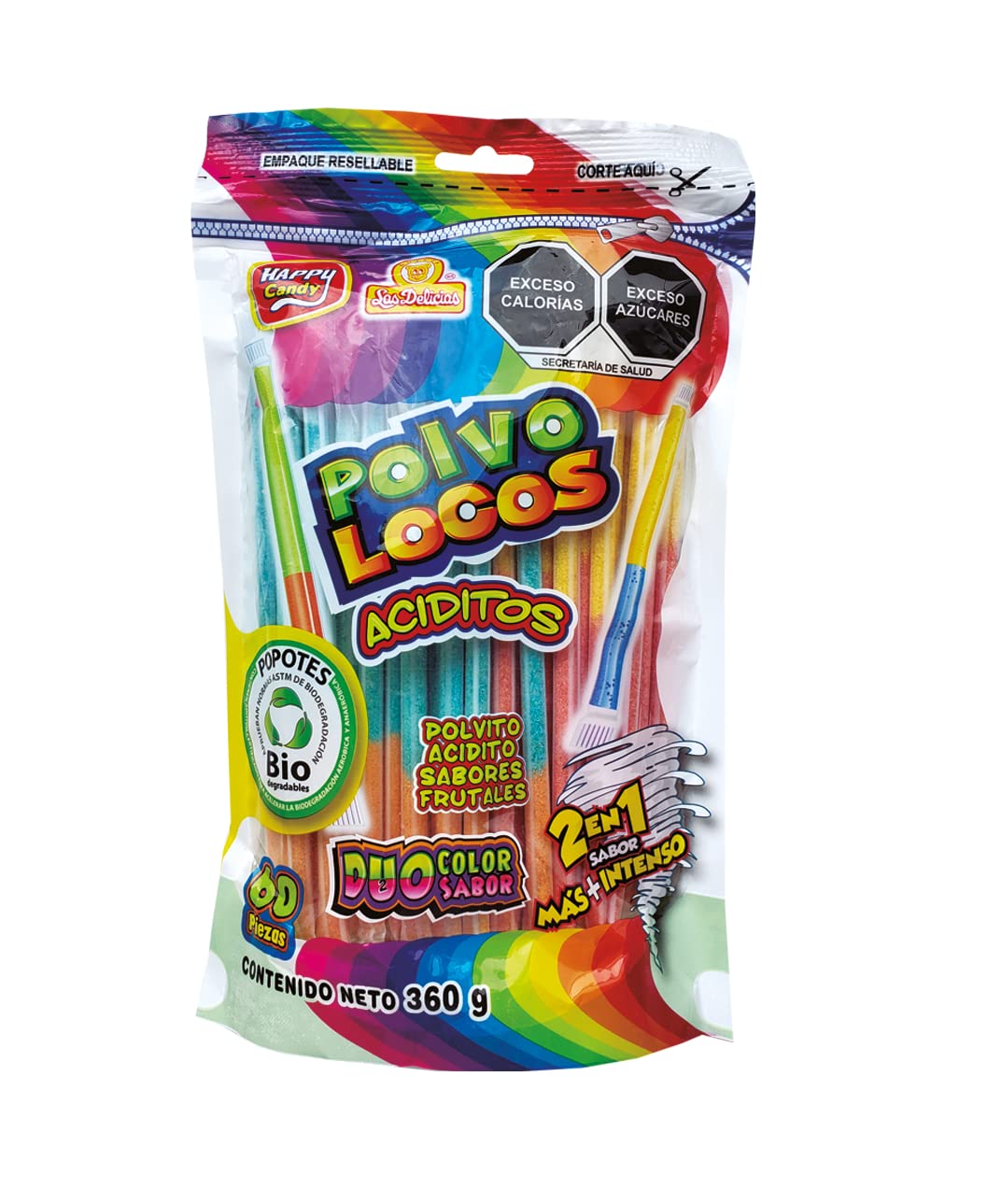 Polvolocos Aciditos Duo con 60 piezas, Dulce En Popotes Combinado de ...