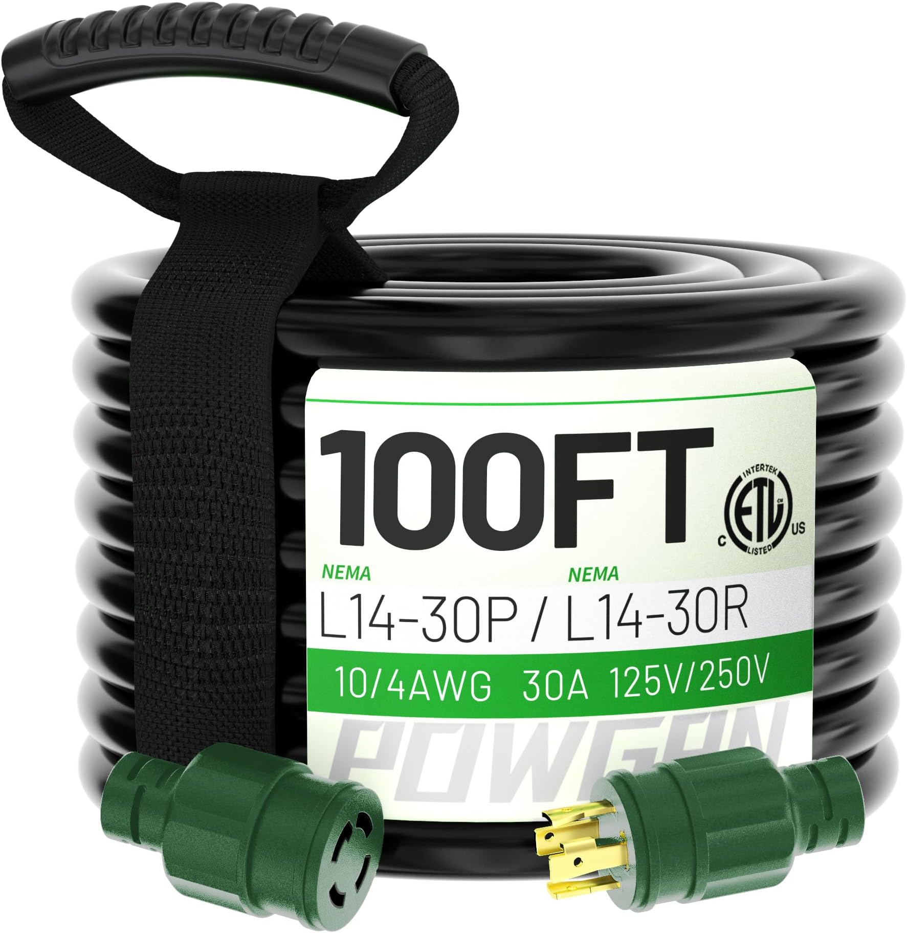 Amazon.com: POWGRN 100Feet 30 Amp Generator Extension Cord 4 Prong ...