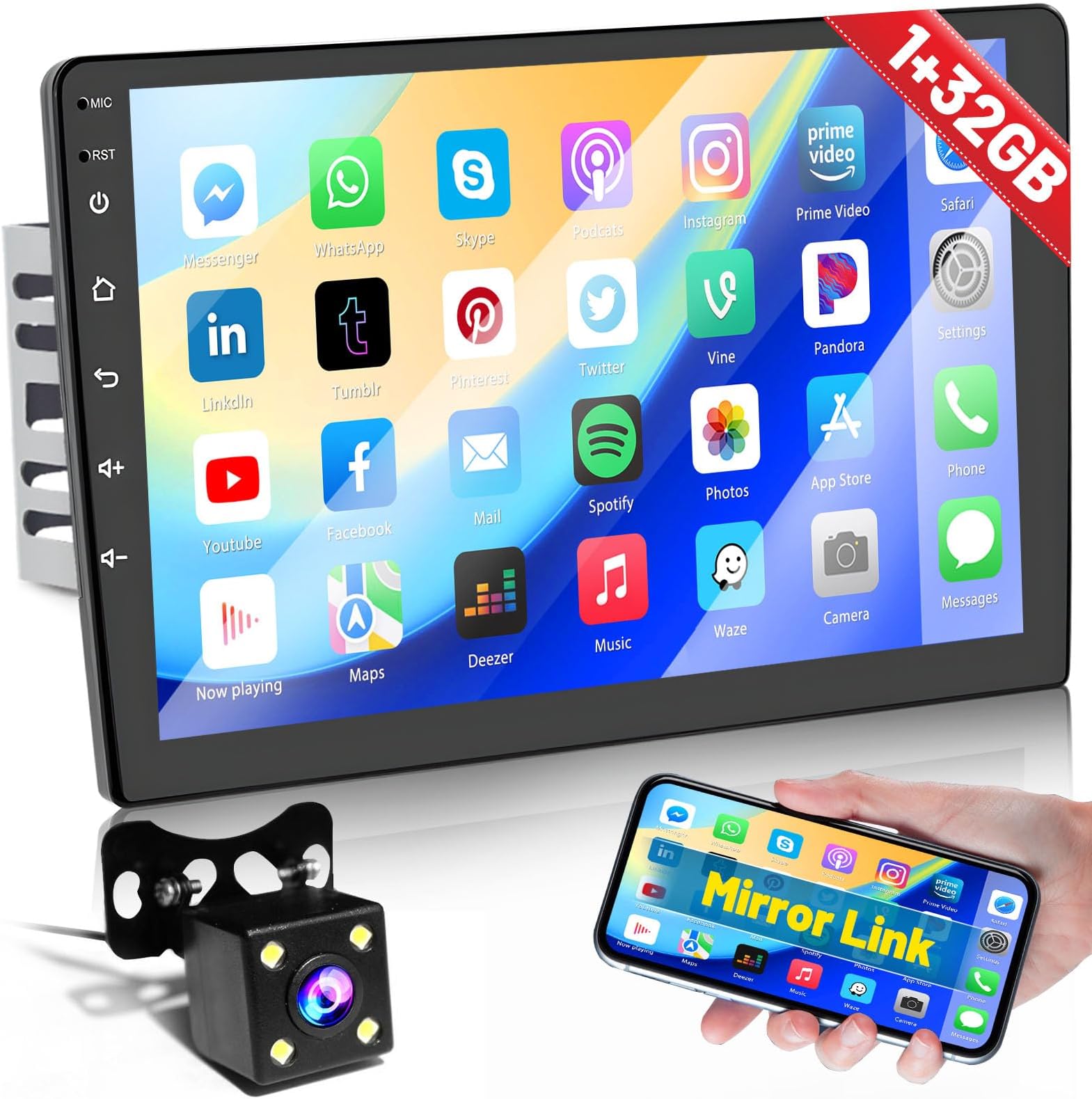 Amazon.com: 1G+32G Android Radio 10.1 Inch Double Din Car Stereo with ...