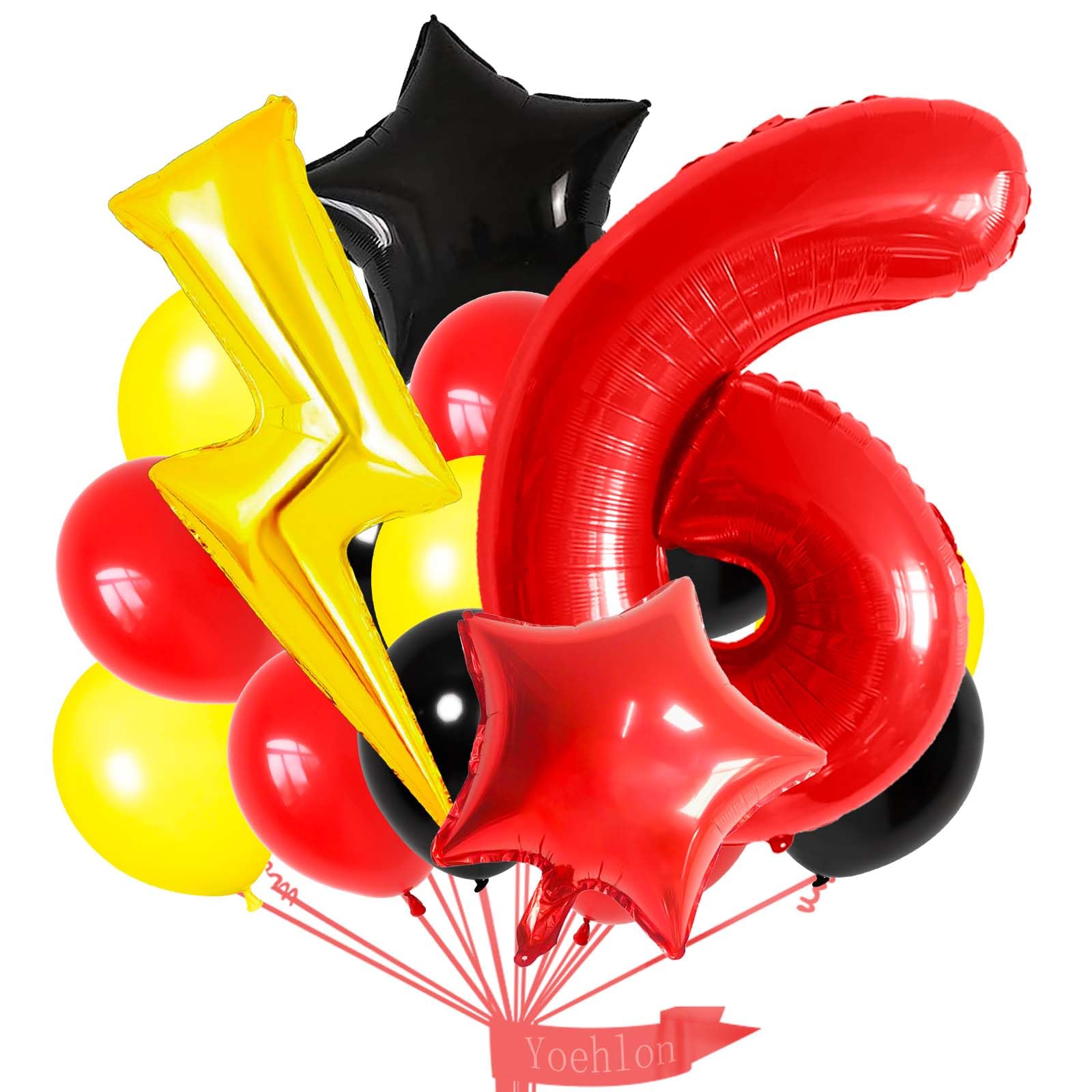 Amazon.com: Red 6 Balloon Number, Red Black Yellow Balloons, Gold ...