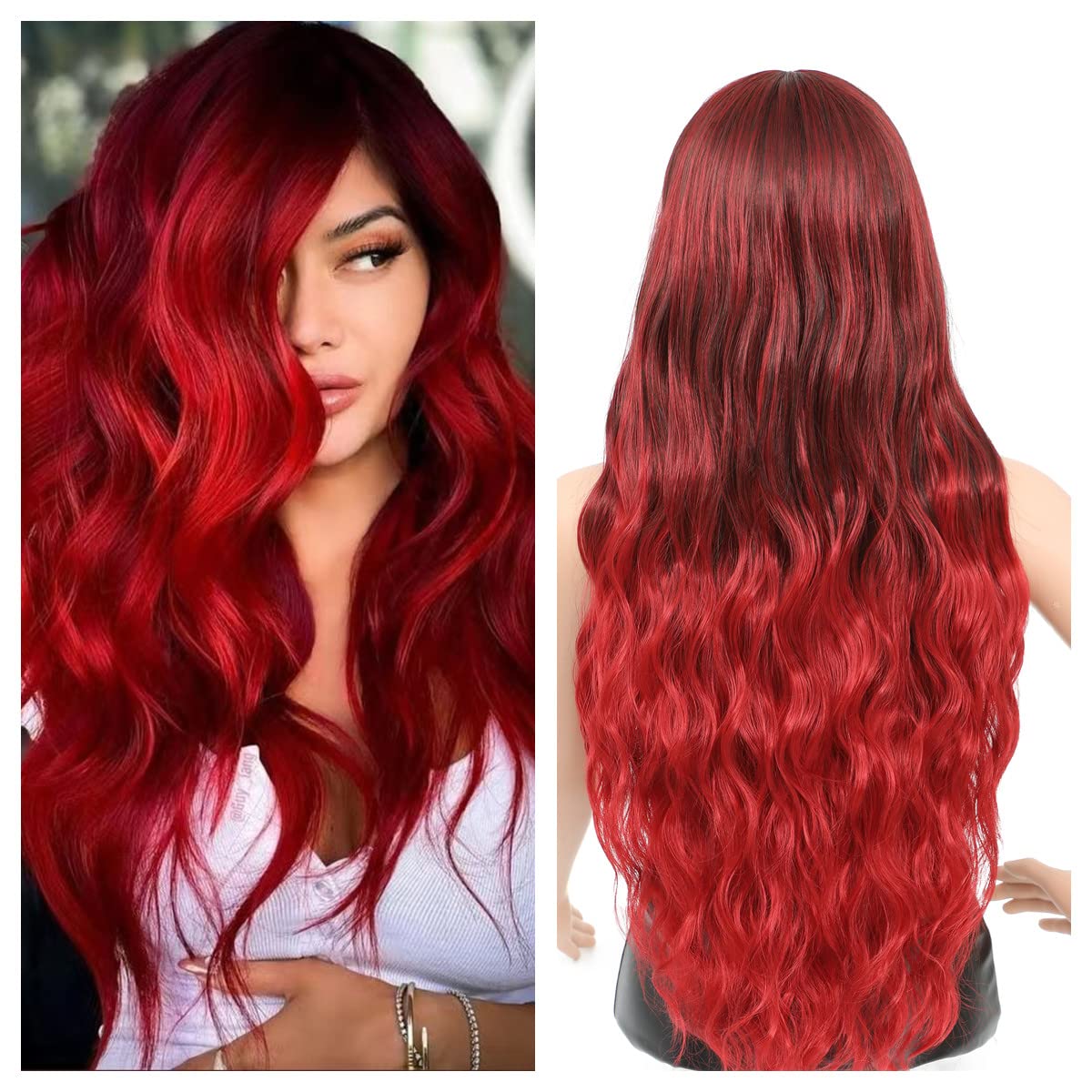 Amazon.com : LWJAISOEU Red Wigs for Women 30inch Long Red Wig with Lace ...
