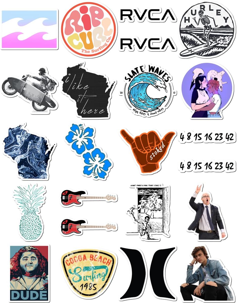 Amazon.com: Stickers 20 Pcs Per Pack Hurley Waterproof Aesthetic Vinyl ...