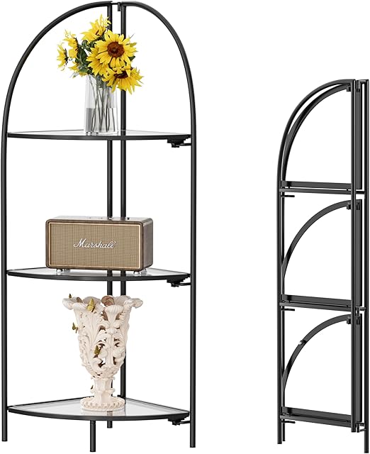 Amazon.com: Crofy Foldable 3 Tier Corner Shelf, Metal Corner Plant ...