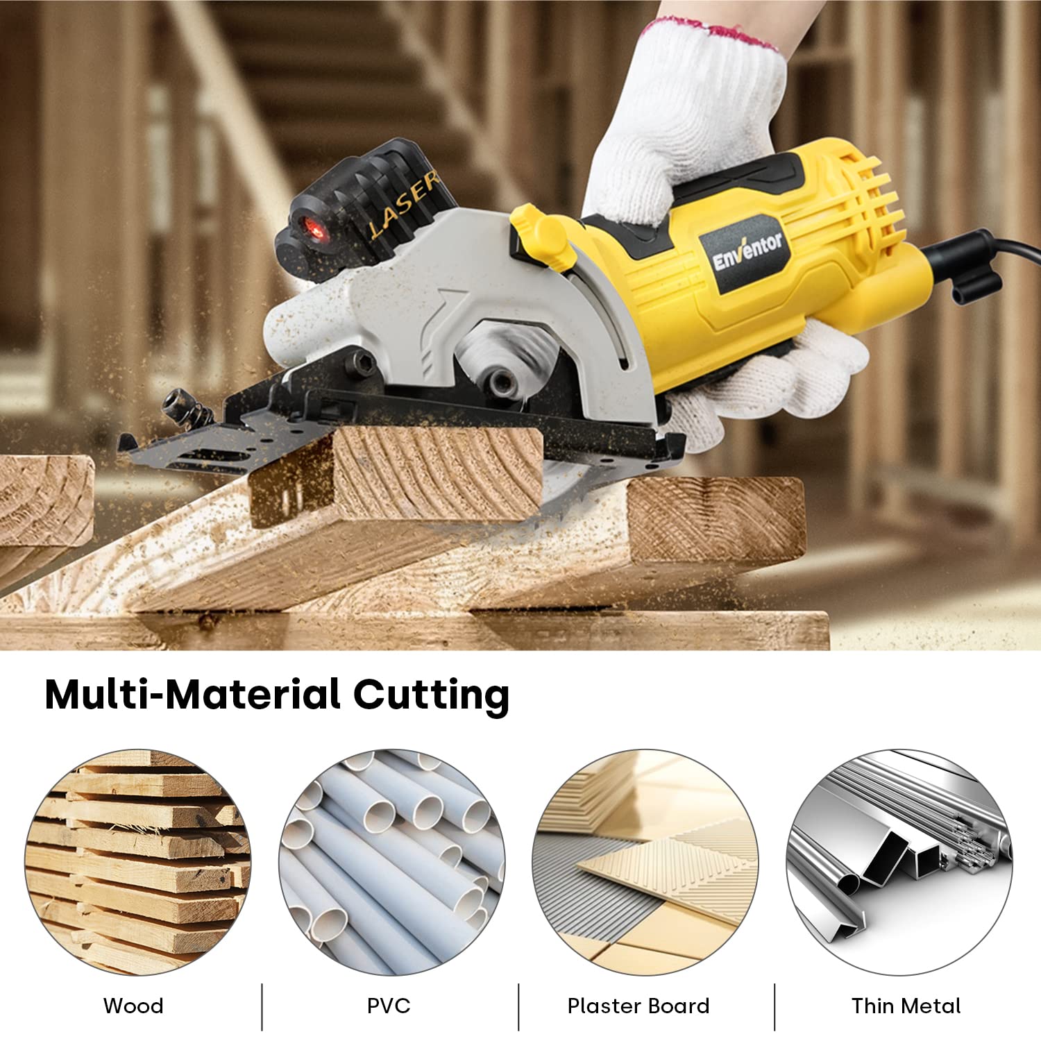 Mini Circular Saw, ENVENTOR 4.8A Compact Circular Saw, Laser Guide ...