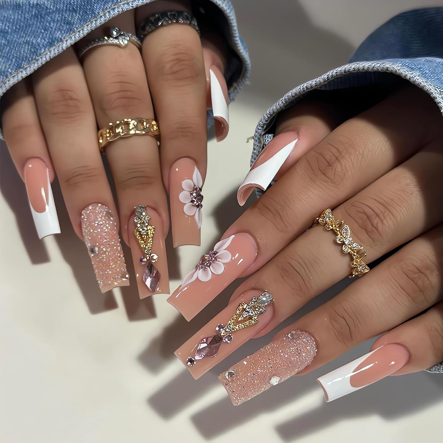 Amazon.com: SINSEN Extra Long Press on Nails Square Shape Fake Nails ...