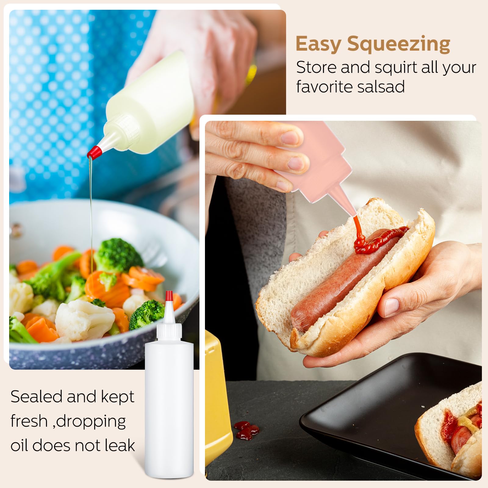 Jinei 60 Pack 8 oz Plastic Squeeze Bottles Clear Condiment Squeeze ...