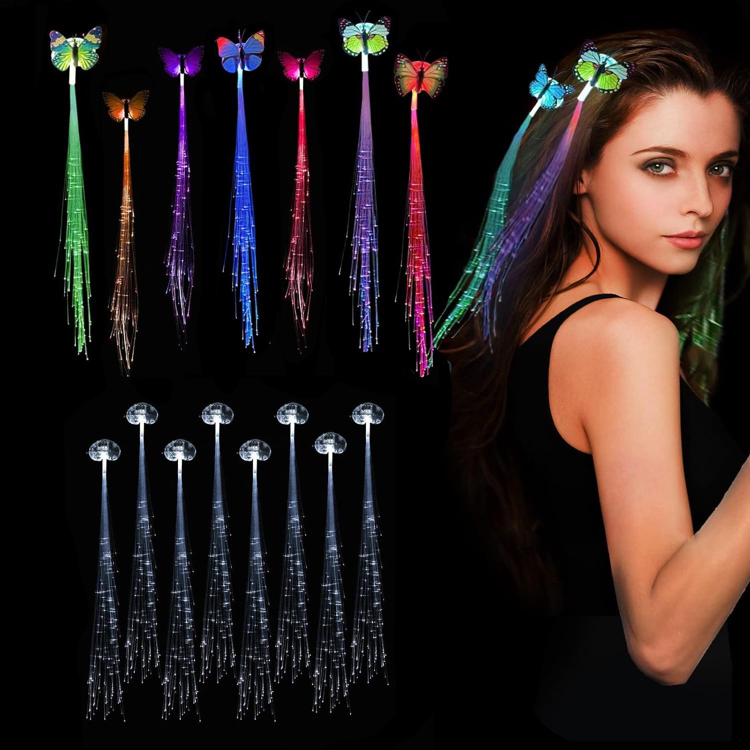 Amazon.com : RioRand LED Hair Light Clip Fiber Optic Hair Barrettes for ...