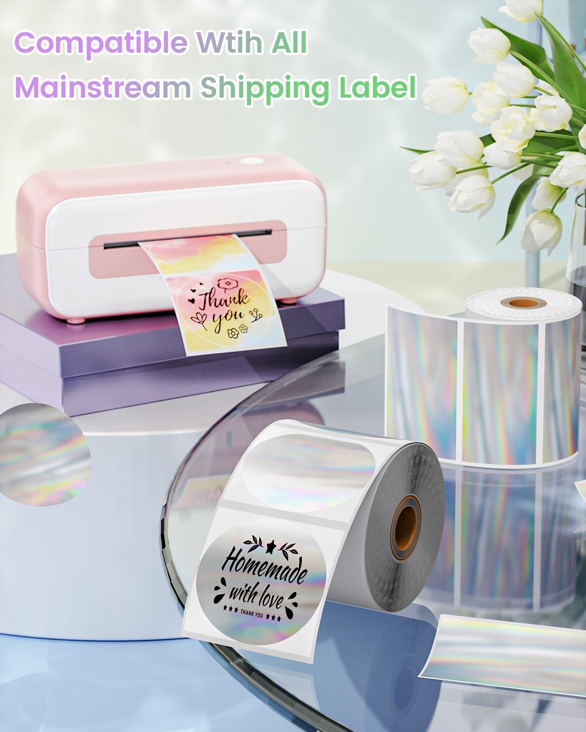 Snapklik.com : 225x125 Holographic Thermal Sticker Label, Self-Adhesive ...