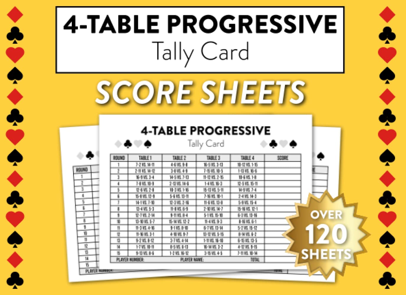 4-Table Progressive Tally Card Score Sheets: Over 120 Sheets For ...