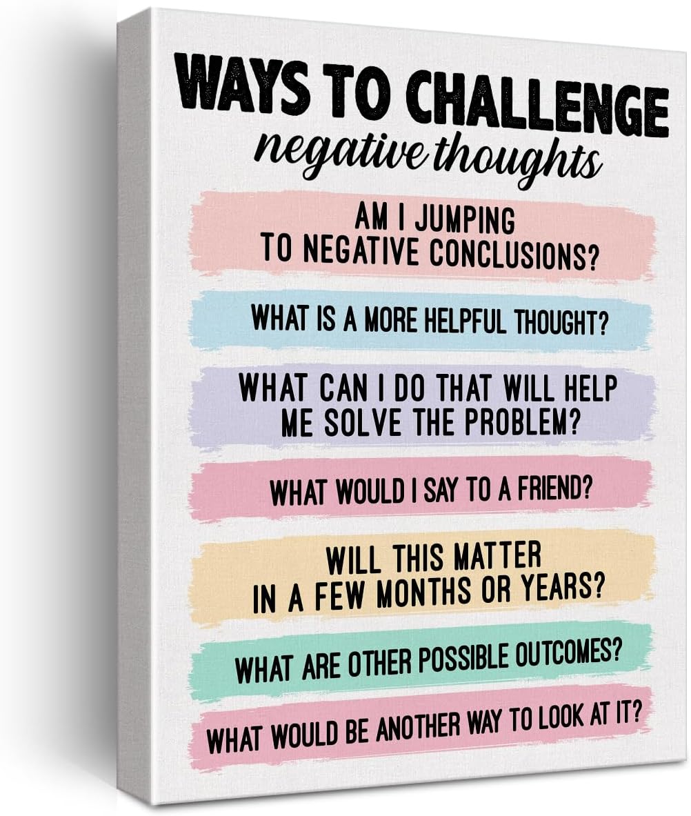 Amazon.com: Challenging Negative Thoughts Mental Health Wall Art Canvas ...
