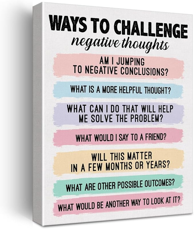 Amazon.com: Challenging Negative Thoughts Mental Health Wall Art Canvas ...