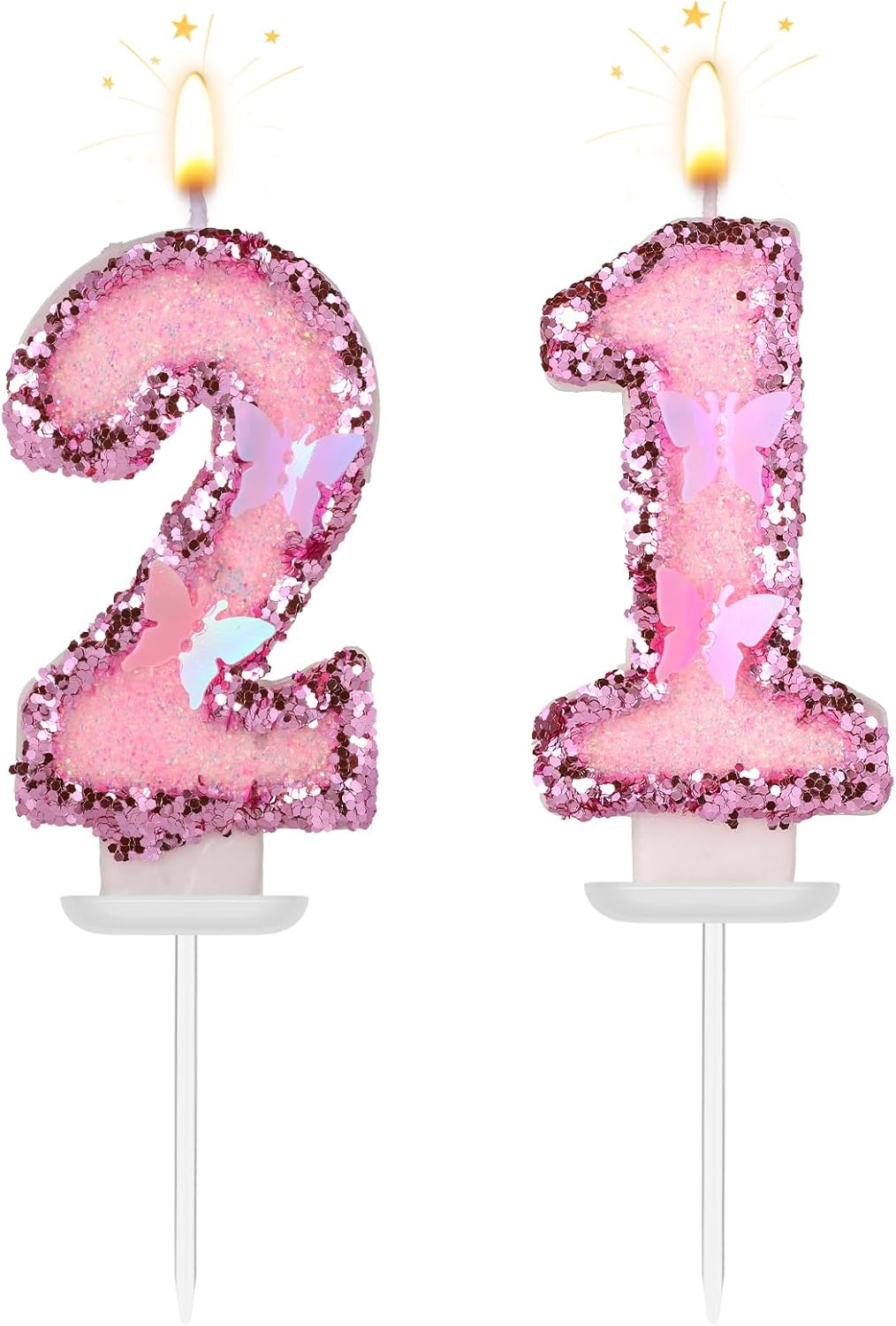 Amazon.com: Girls Birthday Number 21 Candles, 2.95in Glitter Butterfly ...